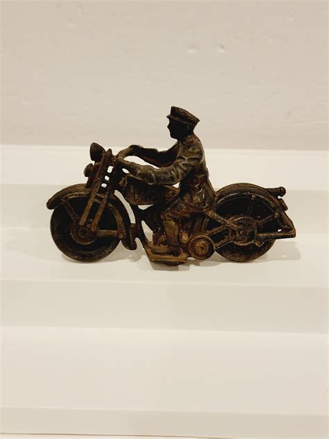 Vinatge Antique Iron Art Cast Iron Cop On Motorcycle Etsy