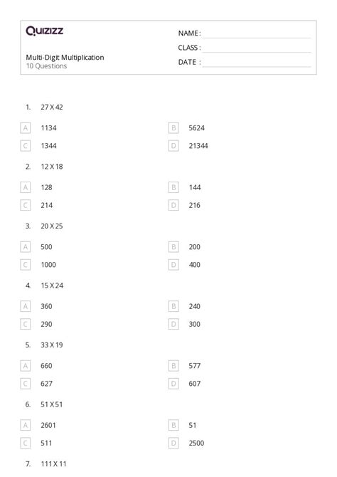 50 Multi Digit Multiplication Worksheets On Quizizz Free And Printable