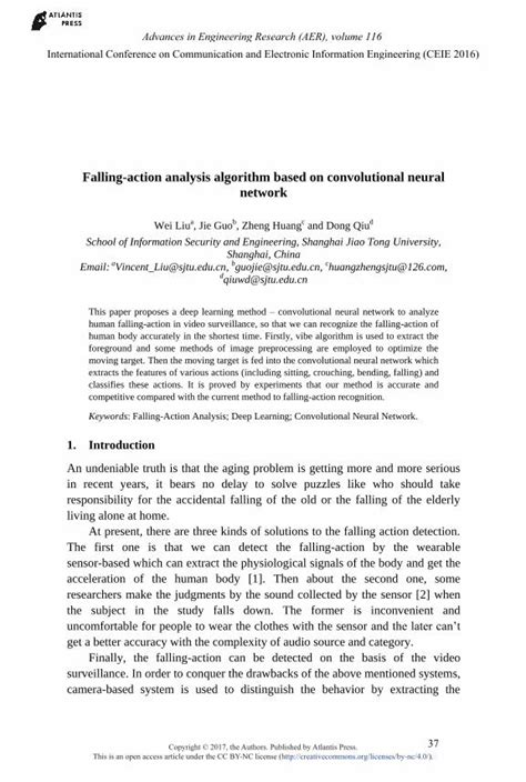pdf falling action analysis algorithm based on convolutional