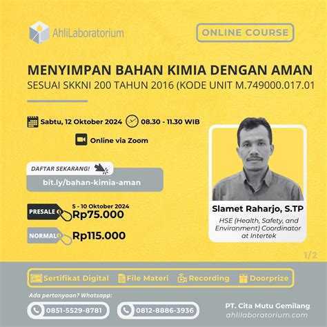 Menyimpan Bahan Kimia Dengan Aman Sesuai Skkni 200 Tahun 2016 Unit M 749000 017 01 Online Course