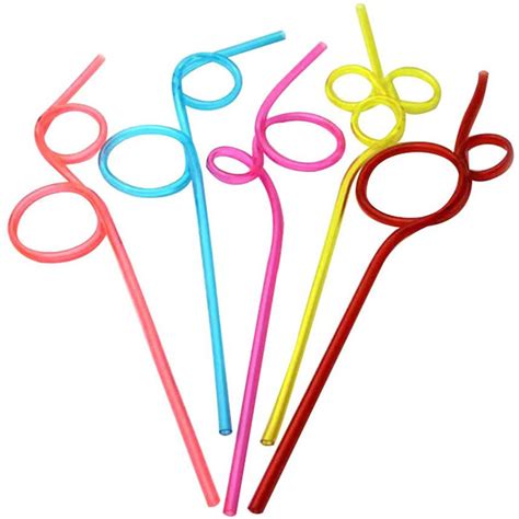 12 Pk Crazy Silly Plastic Drinking Straws Reusable Fun Varied Twists Bendy Party Fancy Straw