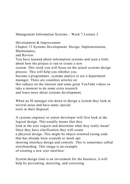 Management Information Systems Week 7 Lecture 2developmedocx