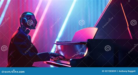 Android Robot Pianist Playing A Grand Piano Stock Illustration