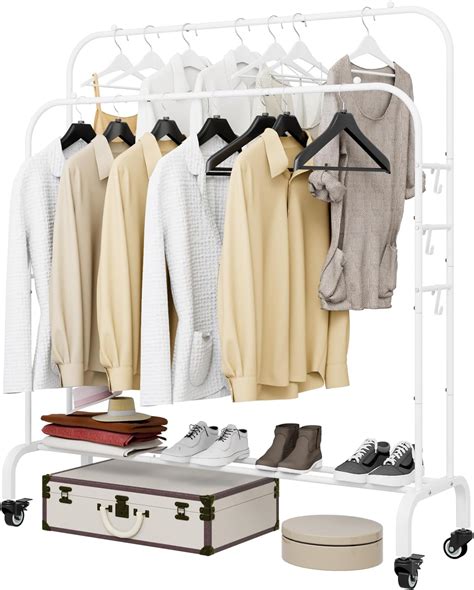 Laiensia Double Rods Garment Rack With Wheels Clothing