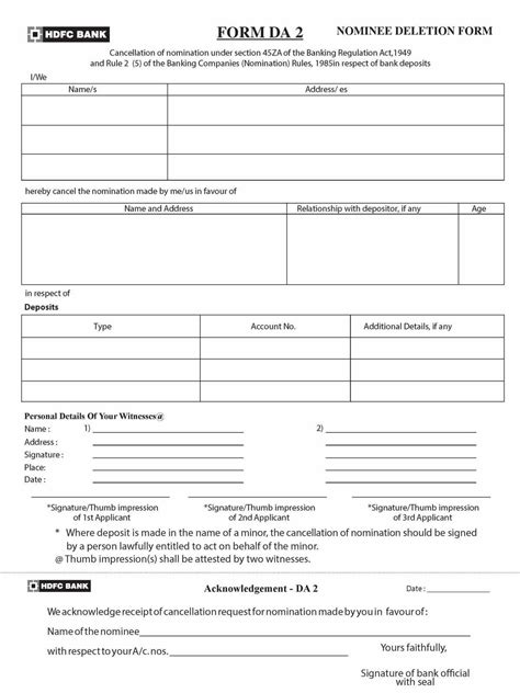 Hdfc Bank Application Form For Name Addition In Pdf Download