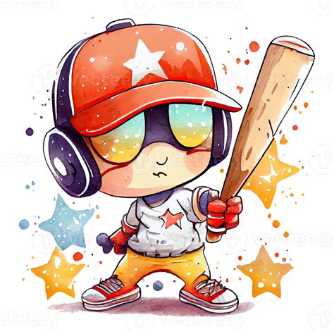 Watercolor Cute Baseball Player Cartoon Character Isolated