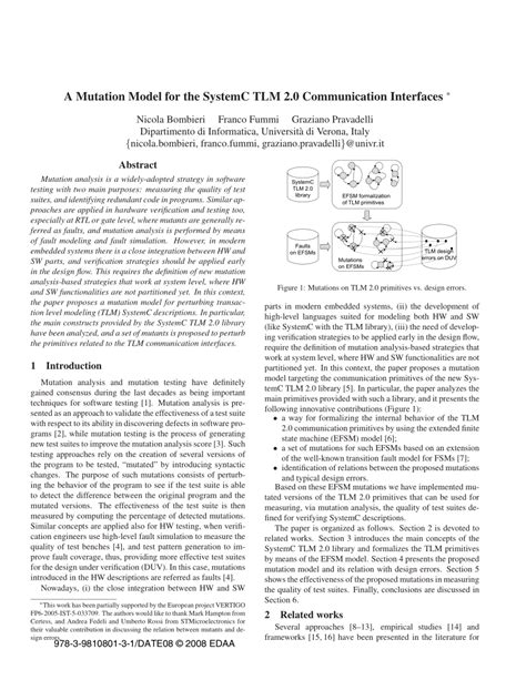 Pdf A Mutation Model For The Systemc Tlm 20 Communication Interfaces