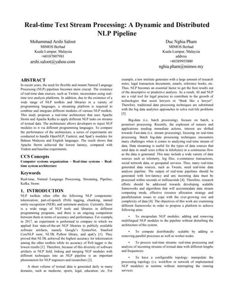 Real Time Text Stream Processing A Dynamic And Distributed Nlp Pipeline Pdf