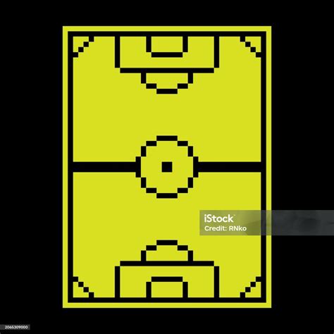 픽셀 실루엣 아이콘입니다 축구장 표시 선입니다 축구 놀이터 평면도의 윤곽선입니다 활동적인 레크리에이션을 위한 운동장 단순 검은색과 노란색 벡터 분리 Championship에