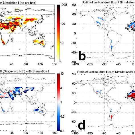 Global Maps Of A The Simulated Vertical Dust Flux For Simulation I Download Scientific