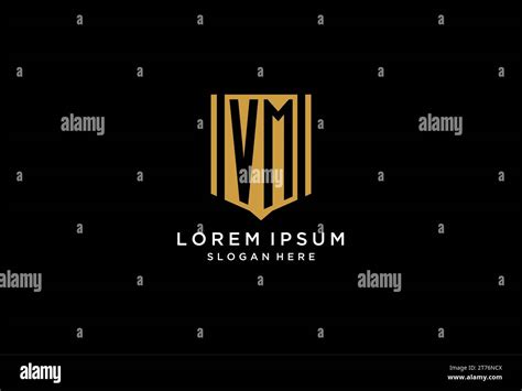 vm monogram logo with geometric shield icon design inspiration stock