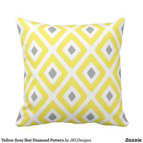 Yellow Grey Ikat Diamond Pattern Throw Pillow Zazzle Patterned Throw Pillows Diamond