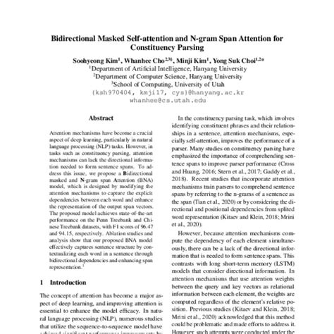 Bidirectional Masked Self Attention And N Gram Span Attention For Constituency Parsing Acl