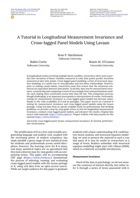 pdf tutorial in longitudinal measurement invariance and cross lagged