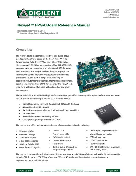 Nexys FPGA Board Reference Manual Overview Manualzz
