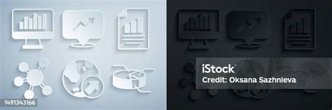 재무 성장 그래프 차트가 있는 문서 프로젝트 팀 기반 파이 인포그래픽 및 모니터 아이콘을 설정합니다 벡터 3차원 형태에 대한