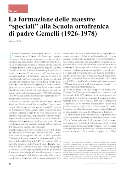 La Formazione Delle Maestre Delle Scuole Speciali E Delle Classi