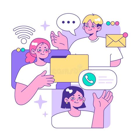 Young Group Enthusiastically Collaborates On A Digital Project Flat Vector Illustration Stock