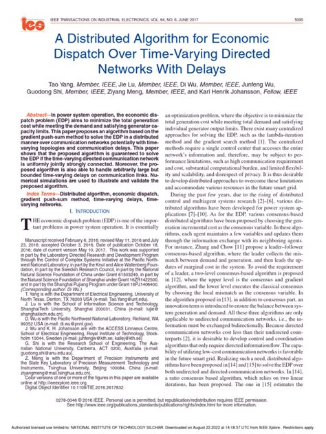A Distributed Algorithm For Economic Dispatch Pdf