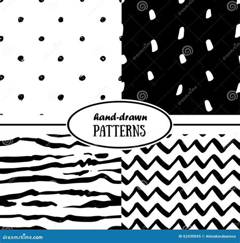 Set Of Abstract Seamless Patterns In Monochrome Stock Vector Illustration Of Polka Shape