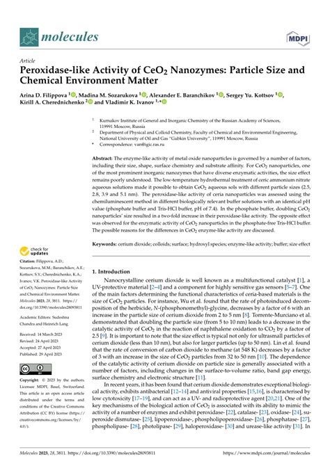 Pdf Peroxidase Like Activity Of Ceo2 Nanozymes Particle Size And Chemical Environment Matter