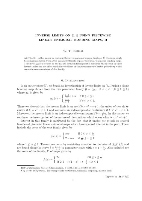 Pdf Inverse Limits On [0 1] Using Piecewise Linear Unimodal Bonding Maps Ii
