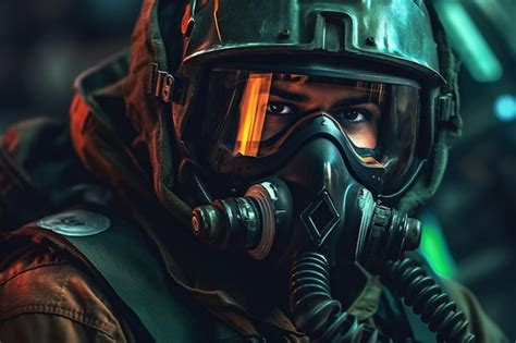 Premium Ai Image Arafed Man Wearing A Gas Mask And A Helmet Generative Ai