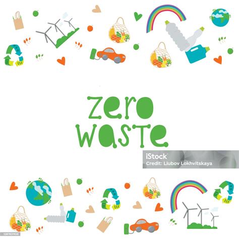 에코 레터링 구오트 제로 폐기물 흰색 배경에 고립 된 Dreen 에너지 일러스트와 손 쓰기 기호 벡터 스톡 일러스트레이션입니다