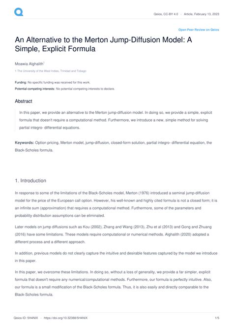 PDF An Alternative To The Merton Jump Diffusion Model A Simple Explicit Formula