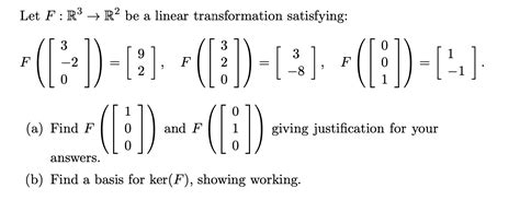 solved let f r3→r2 be a linear transformation satisfying