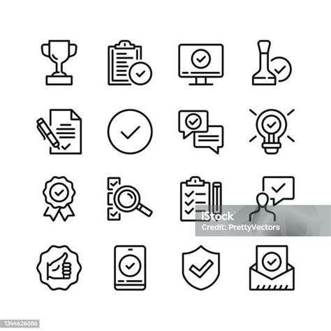 줄 아이콘을 승인합니다 윤곽 선상 간단한 그래픽 요소 현대적인 선형 스타일 블랙 픽토그램 컬렉션세트 벡터 선 아이콘 세트 1위에 대한 스톡 벡터 아트 및 기타 이미지