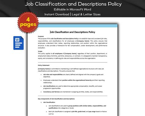 Job Classification And Descriptions Policy Editable Template Human