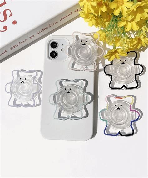 투명 곰 아크릴 귀여운 베어 모양 스마트톡 핸드폰 거치대 그립톡