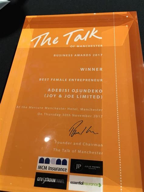 Joy And Joe® Founder Adebisi Awarded The 2017 Best Female Entrepreneur Thetoms Joy And Joe