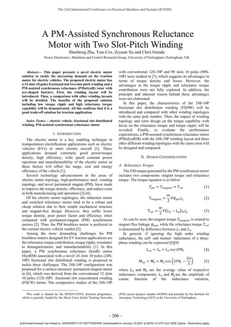 Pdf A Pm Assisted Synchronous Reluctance Motor With Two Slot Pitch Winding