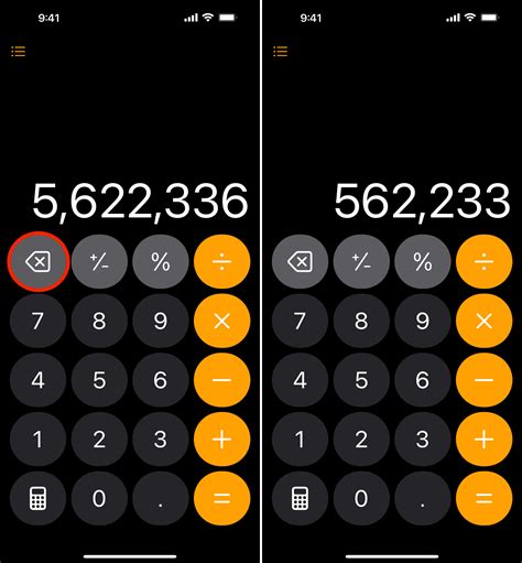 how to delete individual digits in the iphone calculator app
