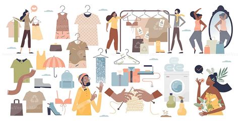 Clothing And Fashion Wardrobe Elements And Items Tiny Person Collection Set Vectormine