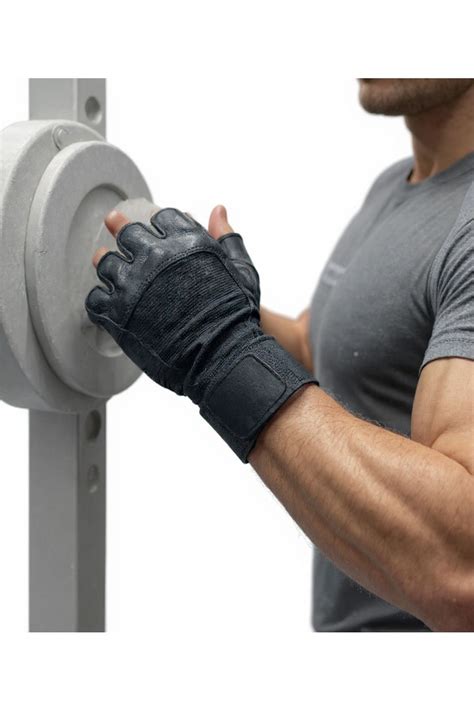 Dsport Deri Bileklikli Fitness Ağırlık Eldiveni Bilek Bandajlı Siyah Spor Eldiveni Motor