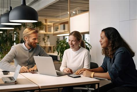 Premium Photo A Collaborative Workspace With People Working On Their