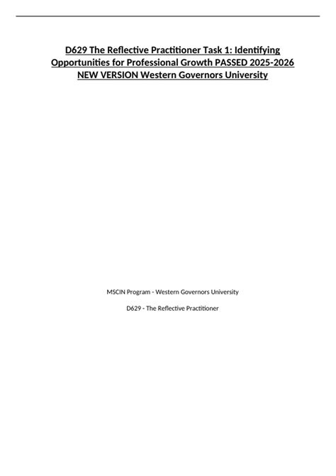 D629 The Reflective Practitioner Task 1 Identifying Opportunities For