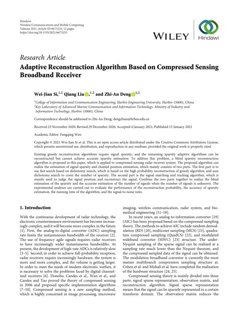 Pdf Adaptive Reconstruction Algorithm Based On Compressed Sensing Broadband Receiver