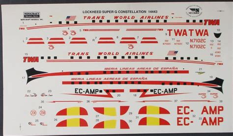 Mini Craft 1144th Scale Decals For Lockheed Super G Constellation