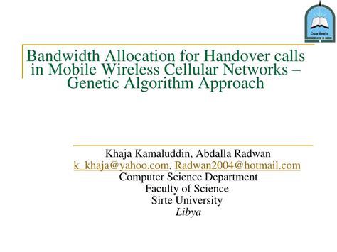 Ppt Bandwidth Allocation For Handover Calls In Mobile Wireless Cellular Networks Genetic