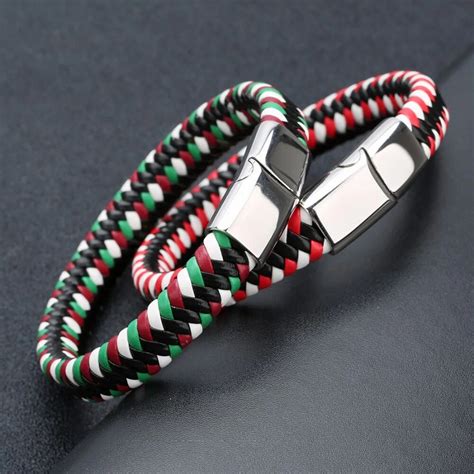 Badu Bg Нова многоцветна кожена гривна Мъжка магнитна закопчалка от неръждаема стомана Мъжки