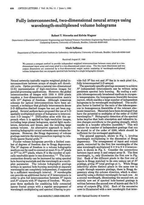 pdf fully interconnected two dimensional neural arrays using