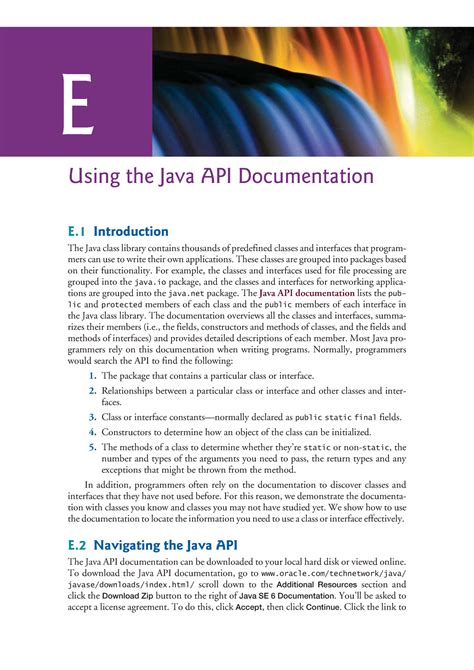 appendix e using the java api documentation e using the java api