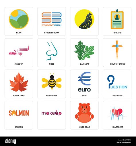 Set Of 16 Simple Editable Icons Such As Heartbeat Cute Bear Salmon