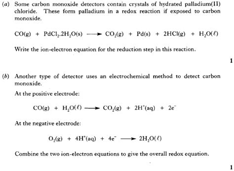 Past Paper Questions Unit C Redox Reactions Higher Chemistry Unit Consolidation Exercises