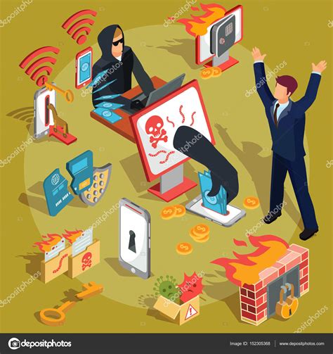 Set Of Vector Isometric Hacker Icons Stock Vector Image By Vectorpocket