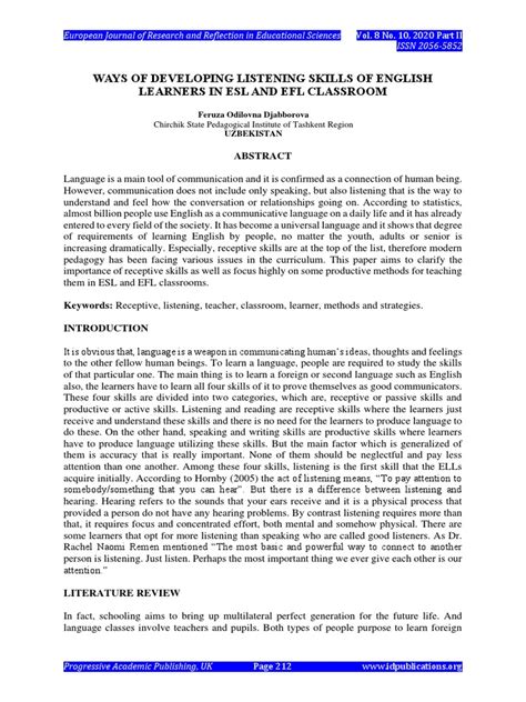 Full Paper Ways Of Developing Listening Skills Of English Learners In Esl And Efl Pdf